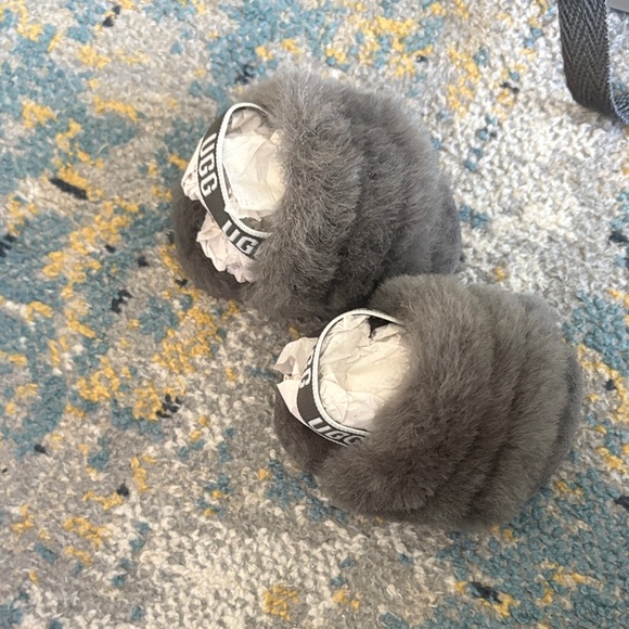 UGG | Shoes | Ugg Charcoal Fluffy Slides Baby | Poshmark
